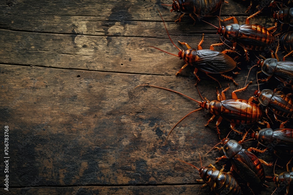 Infestation Unveiled: Cockroaches on a Wooden Table - A Disturbing ...