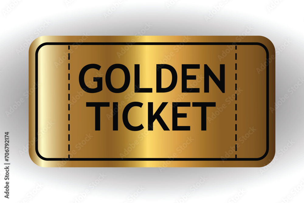 Realistic golden raffle ticket icon symbol flat style illustration ...