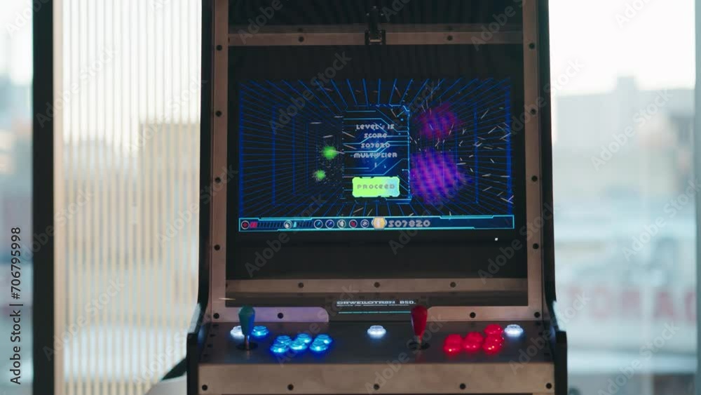 Static 4K Shot Retro Fun Arcade Video Came Cabinet Machine Blue Two ...