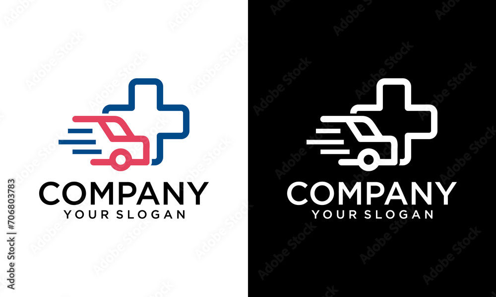 ambulance medical logo design vector, car, stethoscope, doctor, first ...