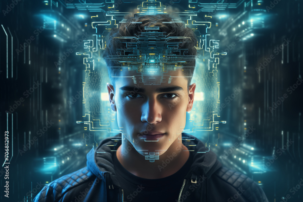 This augmented reality portrait of a young man shows a holographic ...