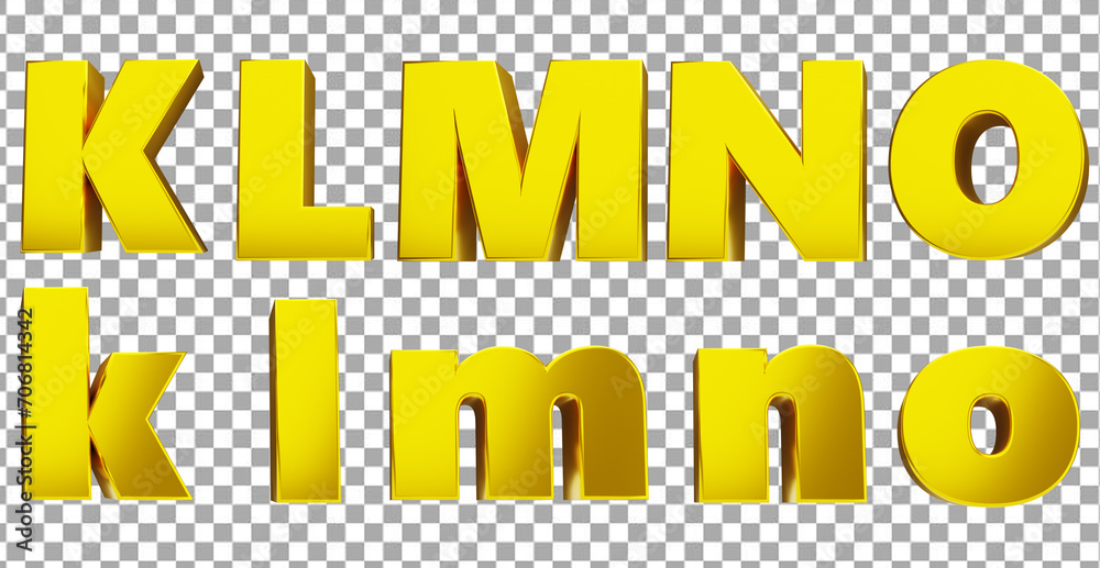 3d gold rendering luxury letters K, L, M, N, O, k, l, m, n, o alphabet ...