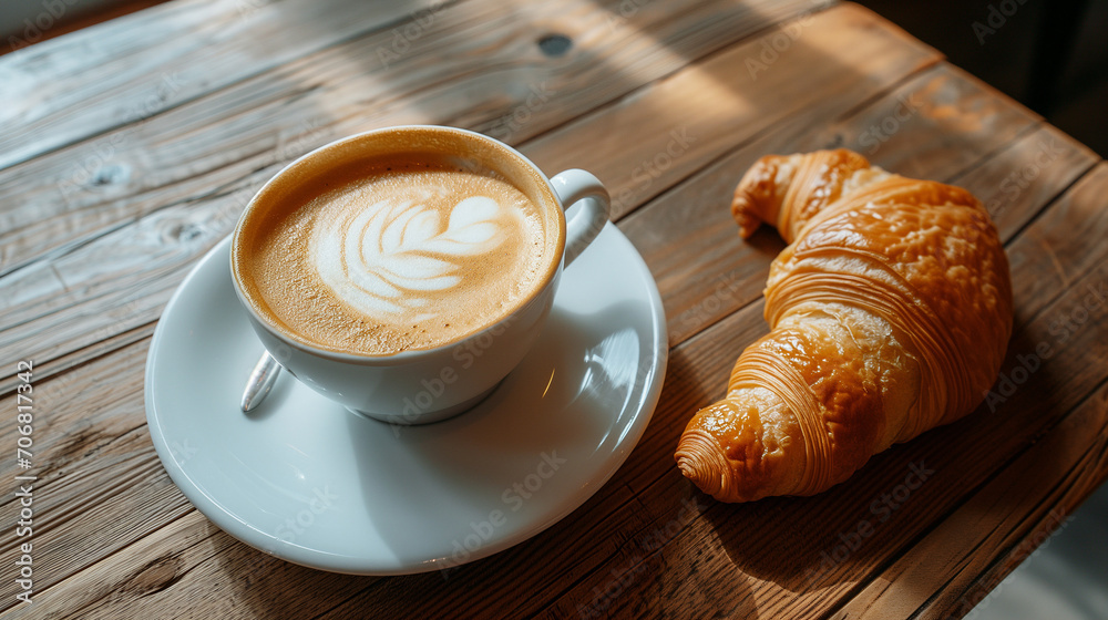design for cafe ad, coffee and croissant. restaurant or cafe menu ...
