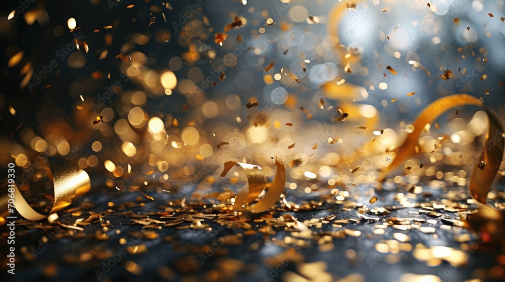 Image of Gold confetti falling over black background. confetti and ...