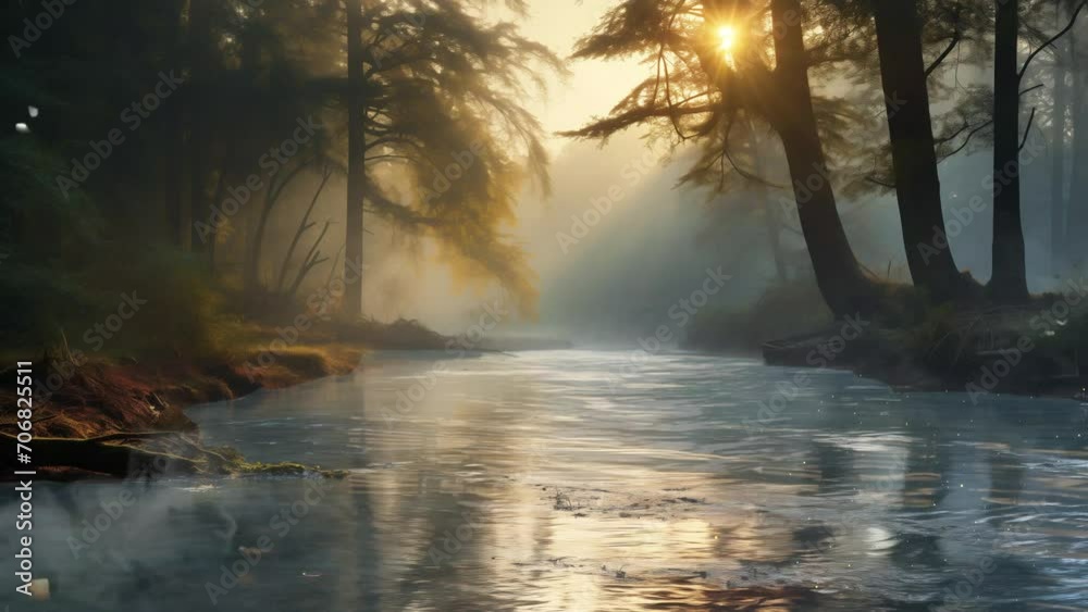 foggy river in a morning. beautiful sunrise. beautiful reflection ...