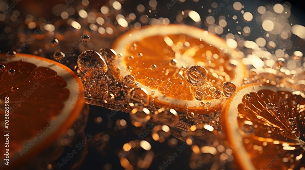 The glass of orange soda reveals a mesmerizing display of tiny bubbles ...