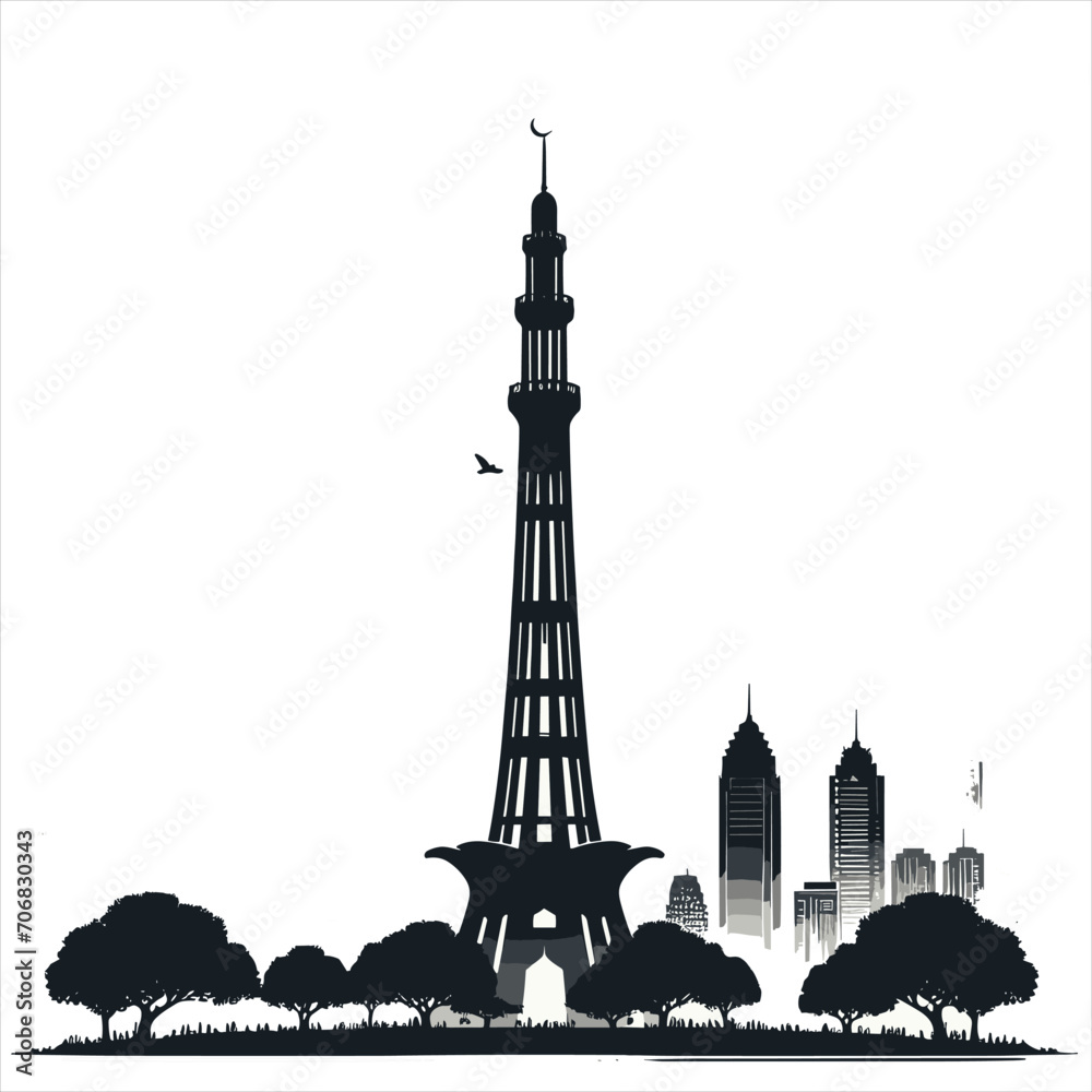 Minar-e-Pakistan. silhouettes , Famous Landmark of Pakistan located in ...