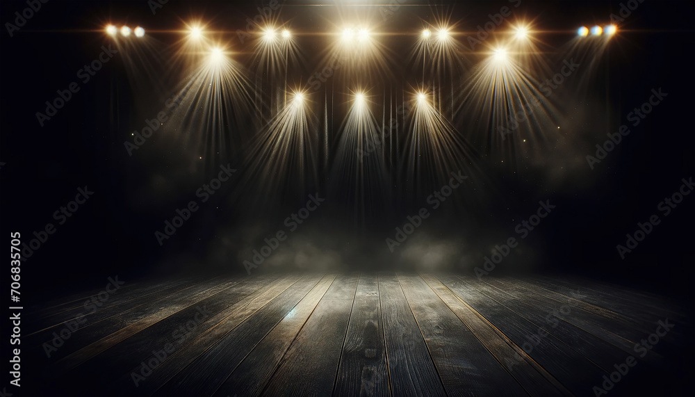 Stage Spotlight on Dark Wooden Floor Performance Venue Concept - A dark ...