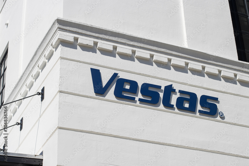 Portland, OR, USA - Apr 7, 2022: Vestas logo is seen at its North ...