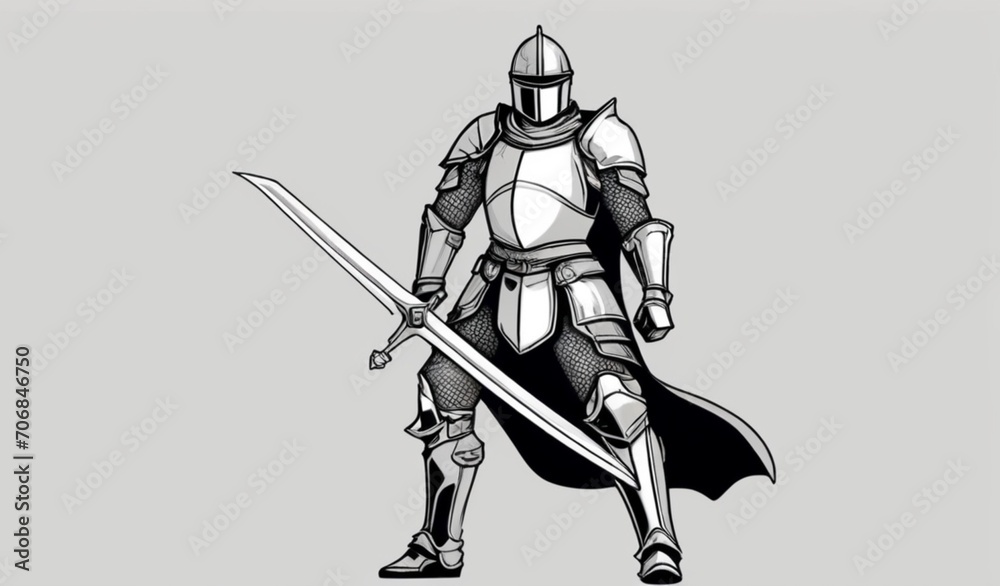 coloring page, knight, anime, line art, simple details, simple line art ...