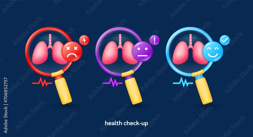Lung in magnifying glass looking diagnose with icon sadly face worried ...