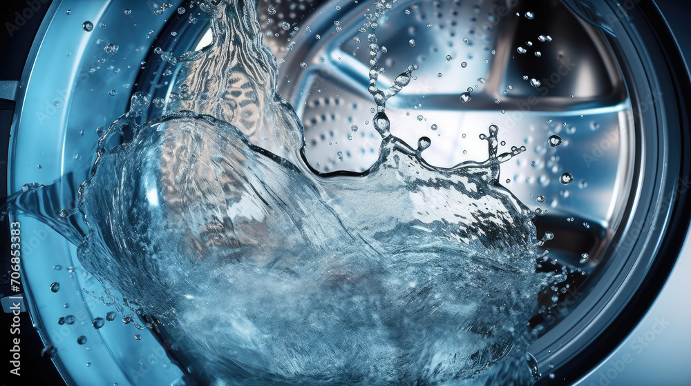 Water splashes in washing machine drum,, Washing machine drum with ...