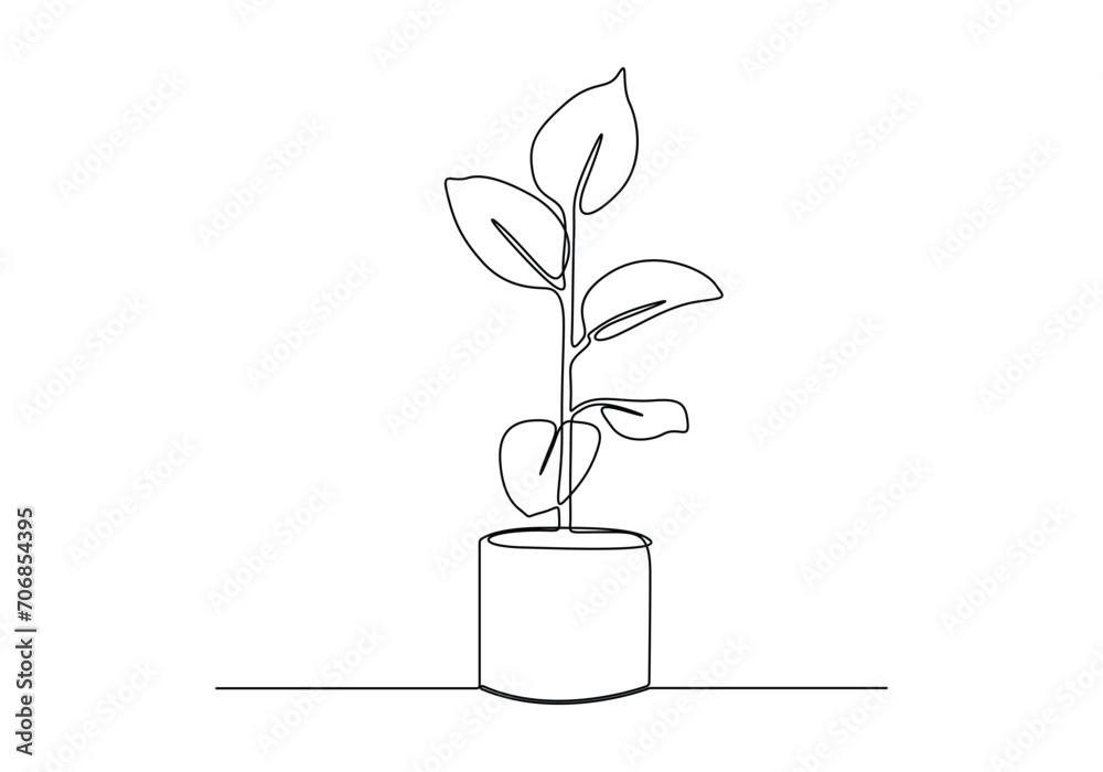 One continuous line drawing of plant. Single line art. Can be for ...