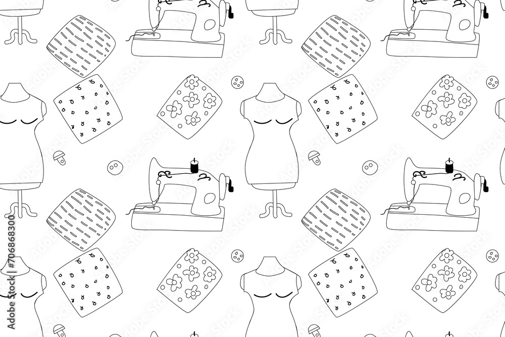 seamless pattern with different sewing equipment. Vector illustration ...