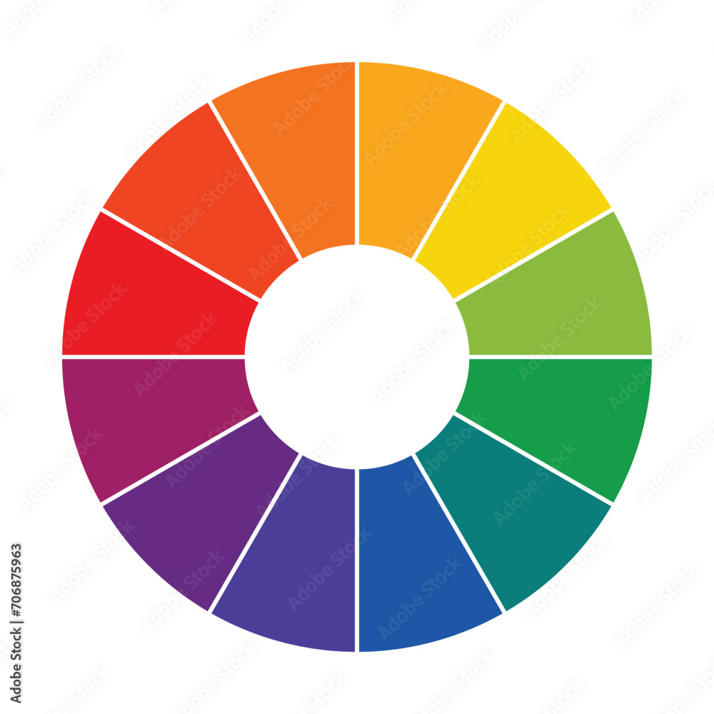 Twelve part RGB color wheel with white border. Color wheel consists of ...