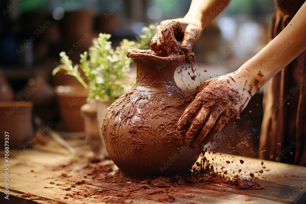 The transformation of a lump of clay into a beautiful pitcher. Stock ...