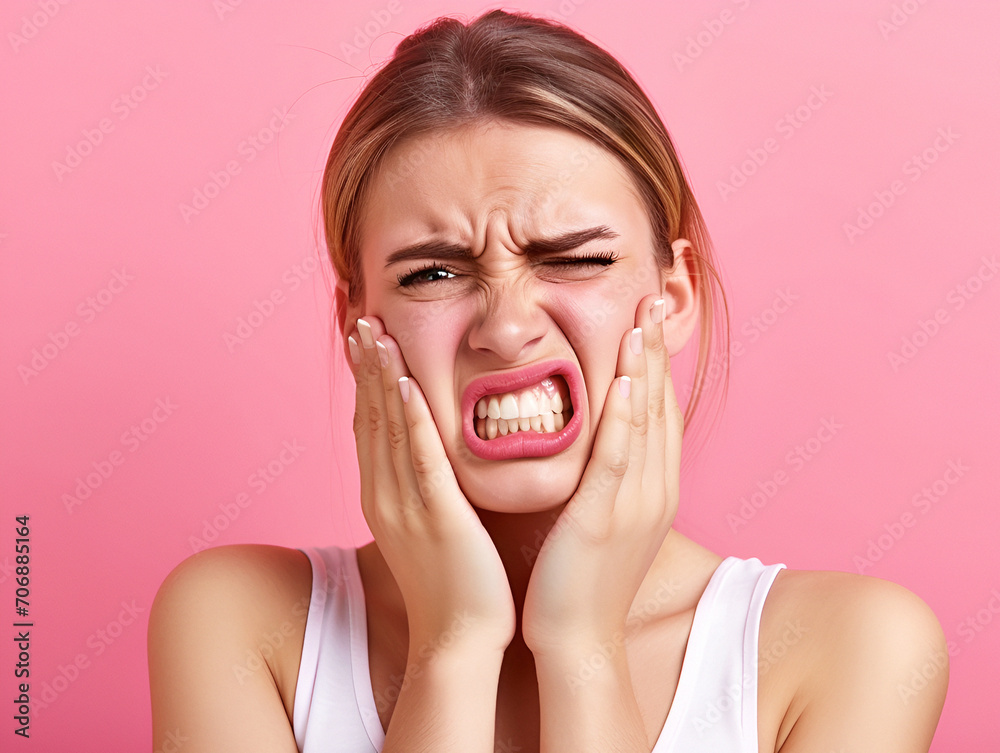 Woman feel toothache from gingivitis, female suffer tooth, decay ...