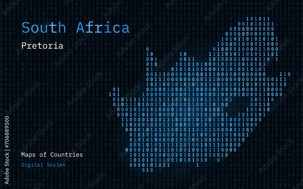 South Africa Map Shown in Binary Code Pattern. TSMC. Matrix numbers ...