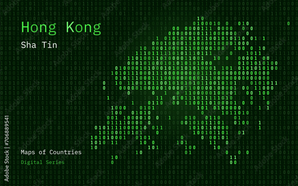 Hong Kong Map Shown in Binary Code Pattern. Matrix numbers, zero, one ...