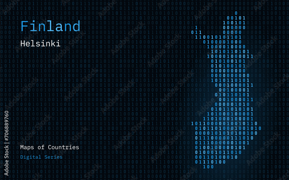 Finland Map Shown in Binary Code Pattern. Matrix numbers, zero, one ...
