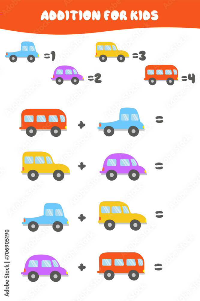 Educational math game for children. Addition for children with colorful ...