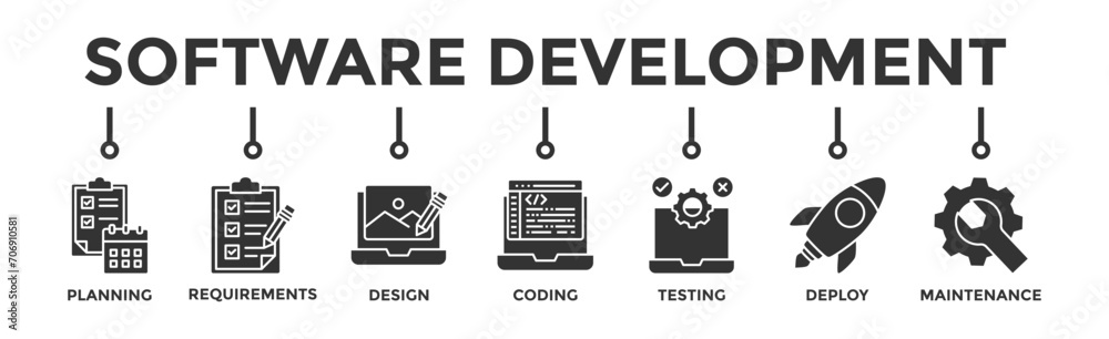 Software development life cycle banner web icon vector illustration ...