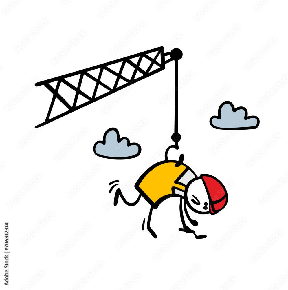 Careless builder got into an awkward situation. Crane hooked worker by ...