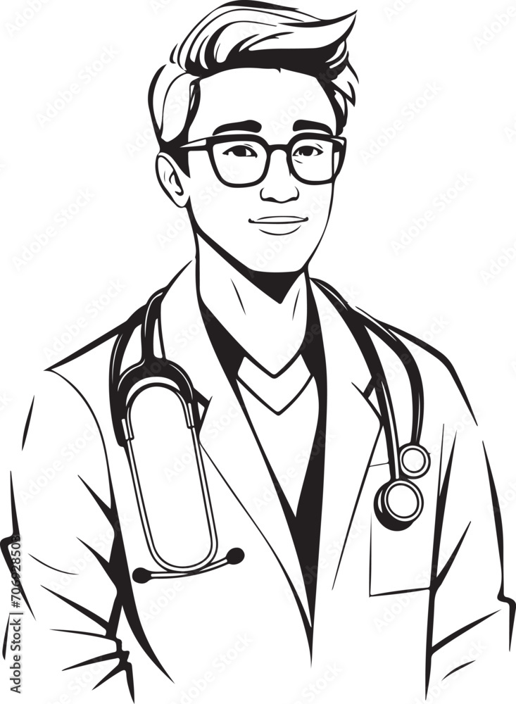 hand drawn sketch of a male doctor outline drawing illustration ...