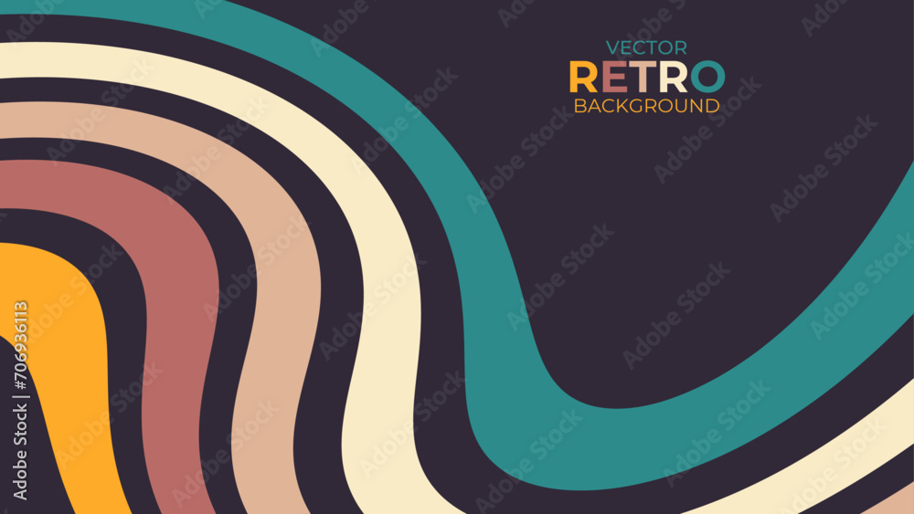retro vintage 70s style stripes background poster lines. shapes vector ...