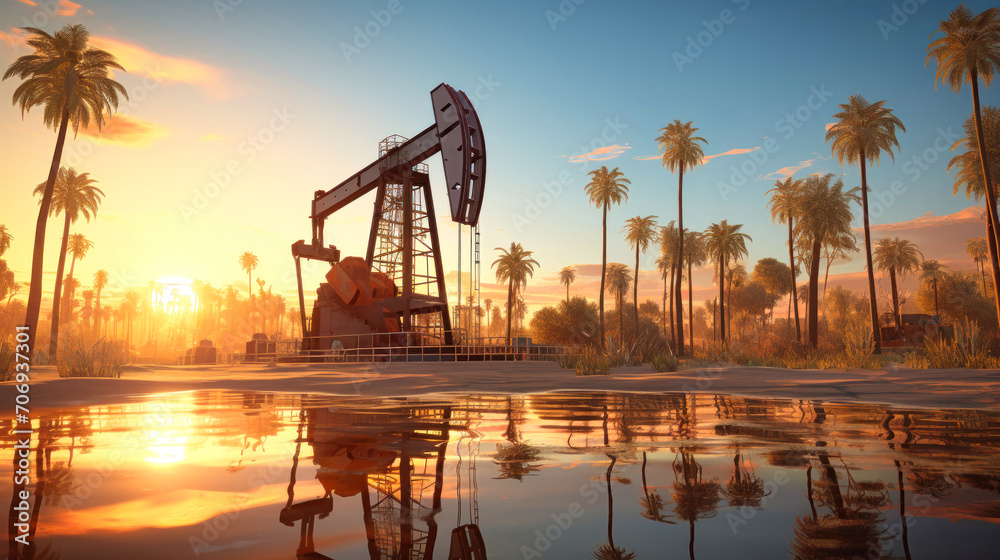 Oil drilling rigs in an oil field in the desert. Extracting oil from ...