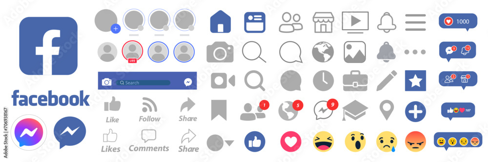 Set facebook screen social media and social network interface template ...