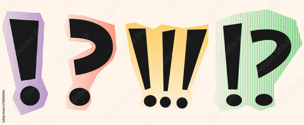 Doodle exclamation point and question sign mark set. Pop art style ...