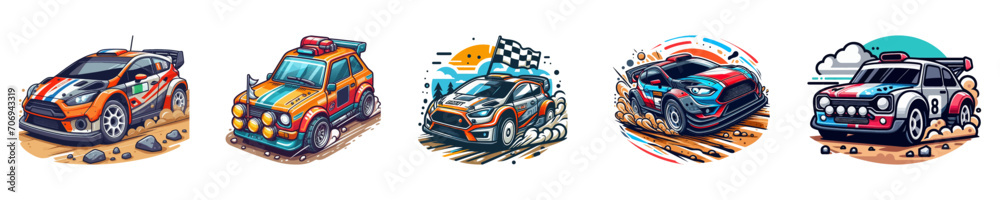 Cartoon rally car icon set. Vector illustration Stock Vector | Adobe Stock