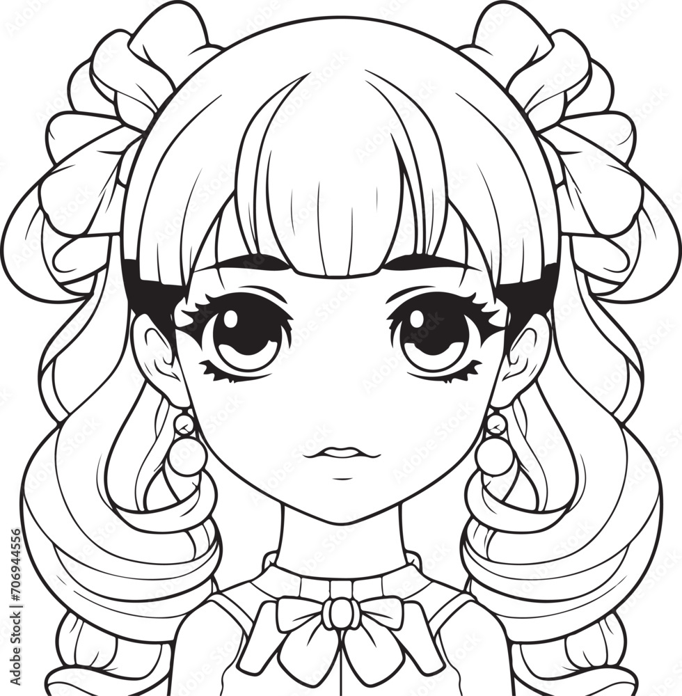 cute cartoon anime girl coloring page illustration generative ai Stock ...