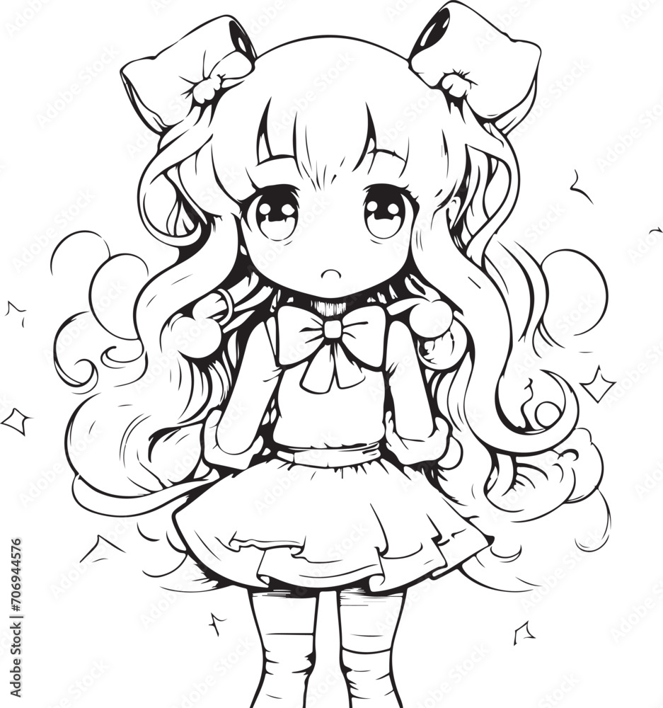 cute cartoon anime girl coloring page illustration generative ai Stock ...