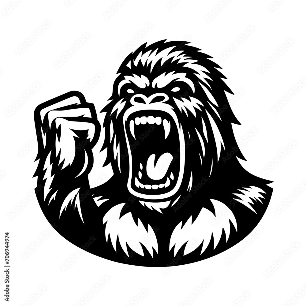 Vector logo of a raging gorilla. Professional logo of a mad kong. Black ...