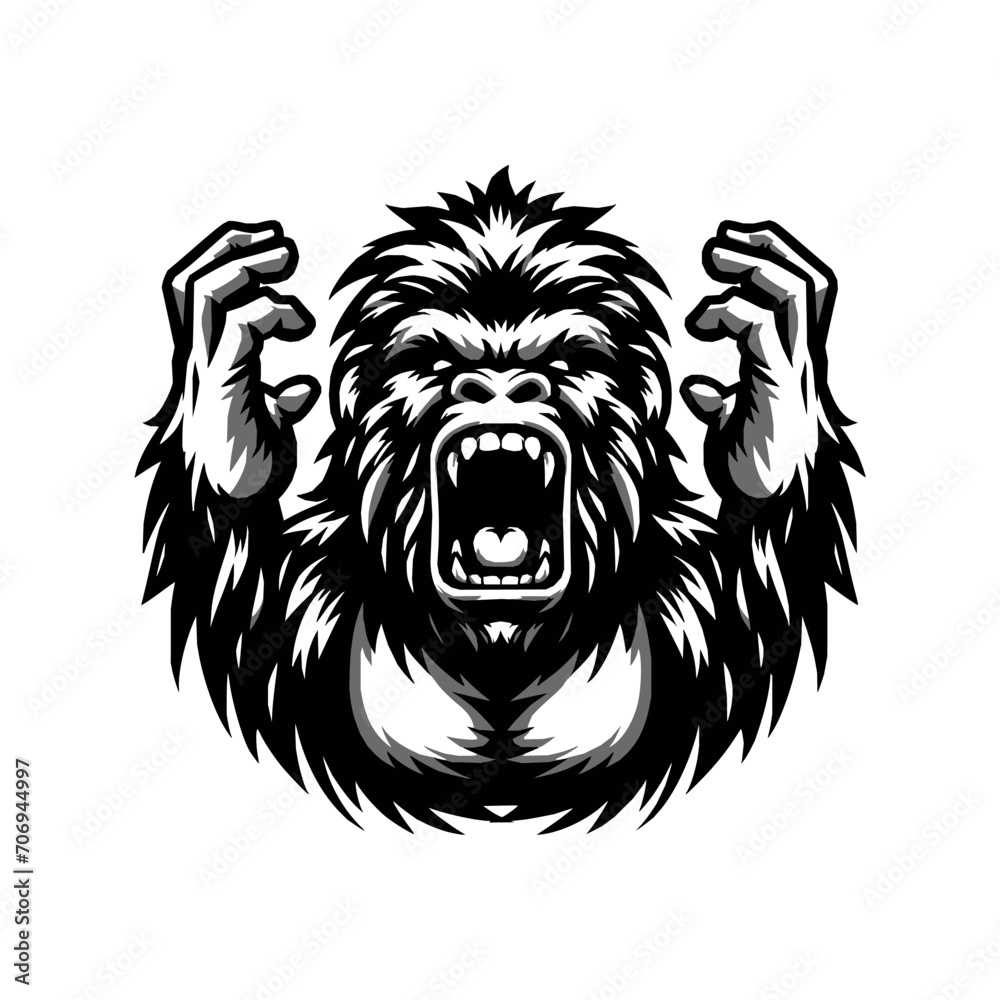 Vector logo of a raging gorilla. Professional logo of a mad kong. Black ...