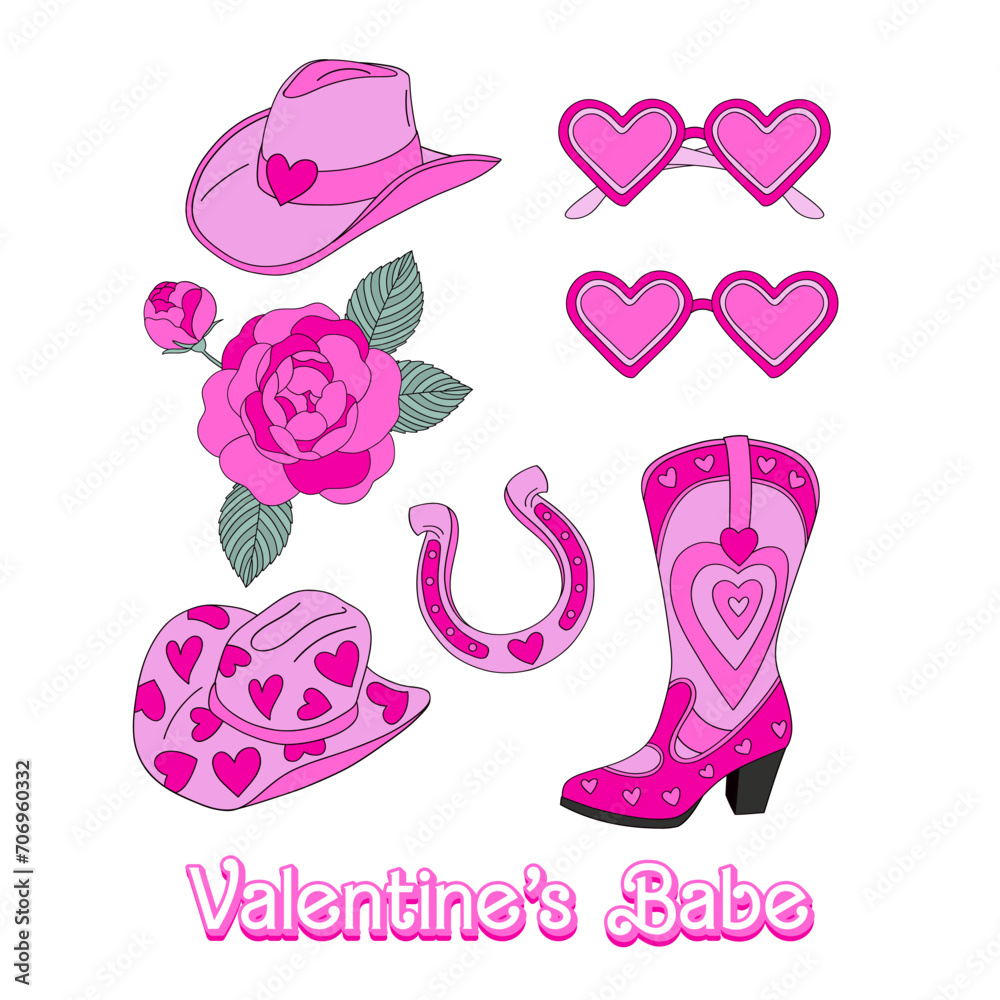 Howdy cowgirl heart shape accessories hat boots shades horseshoe rose ...