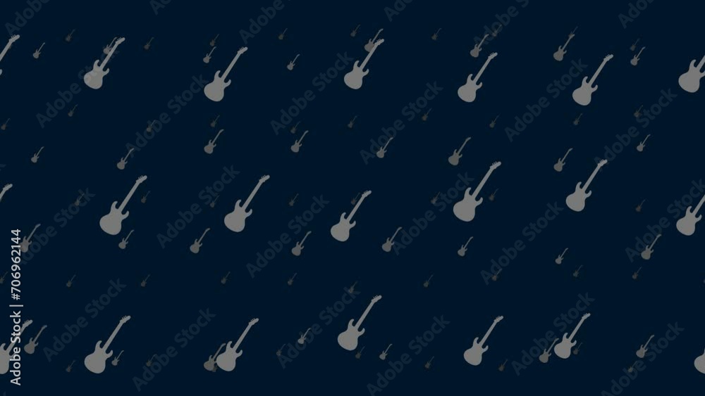 Guitar symbols float horizontally from left to right. Parallax fly ...