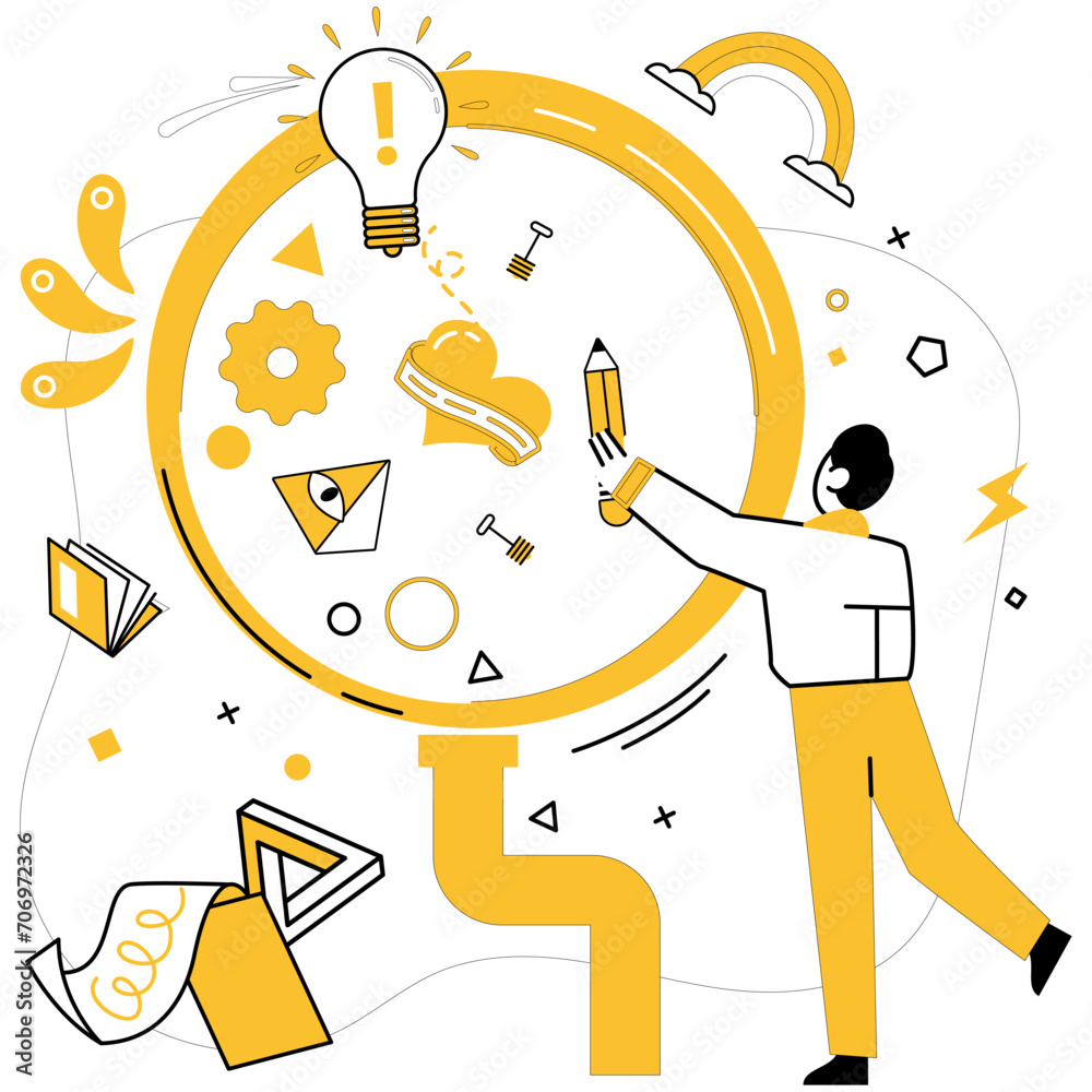 Creative process vector illustration. Analysis and thinking lay ...
