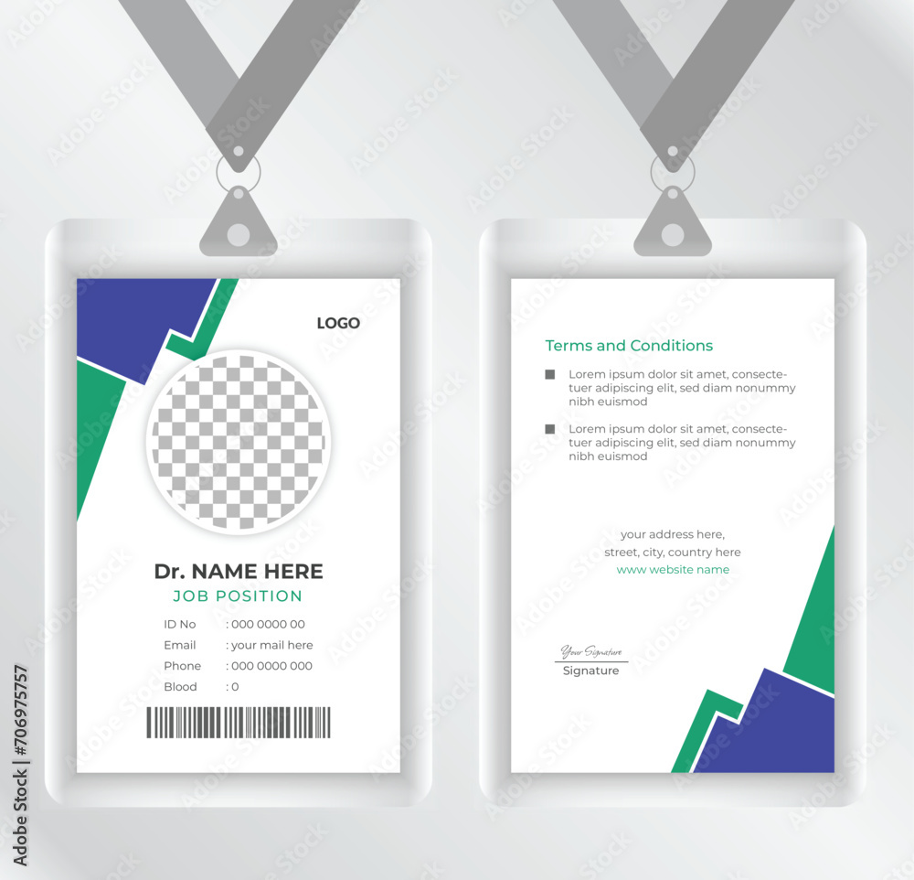 Vetor de Medical abstract id card design template. Professional medical ...