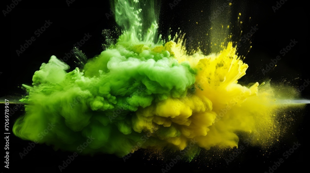 Powder explosion: a presentation background of green and yellow paint ...