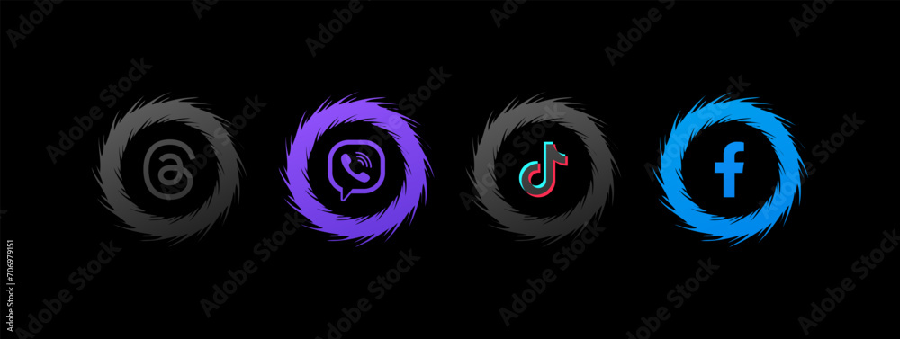 Social media logos icons. Threads, Viber, Tik Tok, Facebook logo set ...