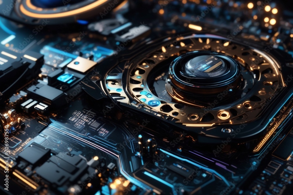 Highly detailed technology texture, AI supercomputer Chrome, insane ...