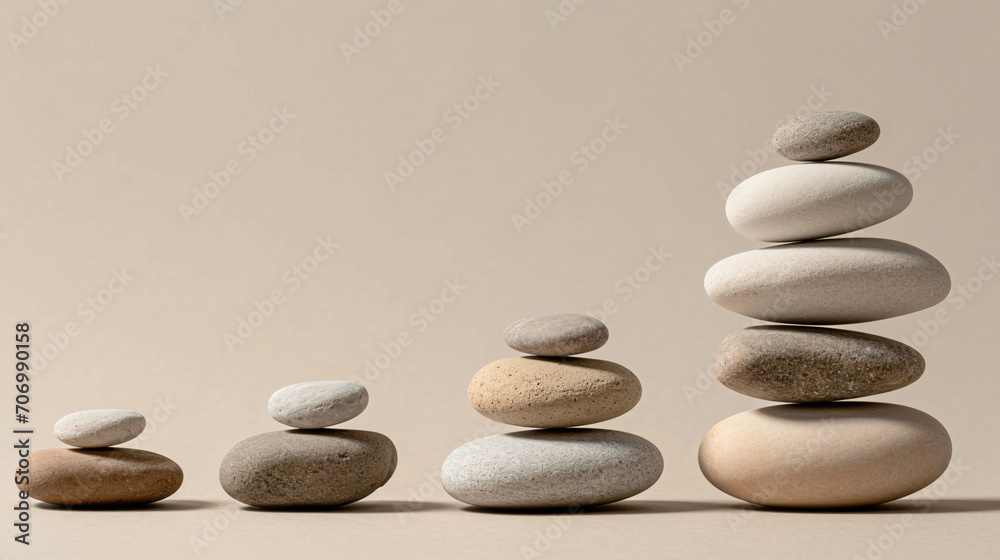Pebbles artfully arranged to shape a graph symbolizing growing columns ...