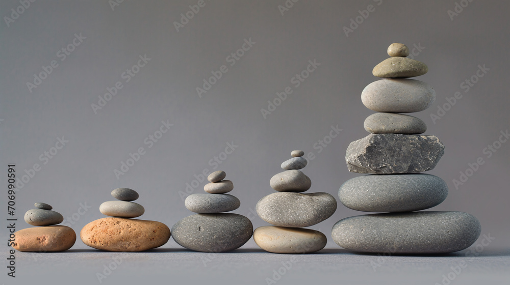Pebbles artfully arranged to shape a graph symbolizing growing columns ...