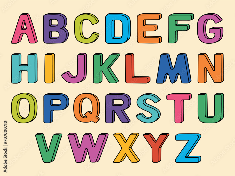 Colorful English alphabet, uppercase letters. Creative childish ...