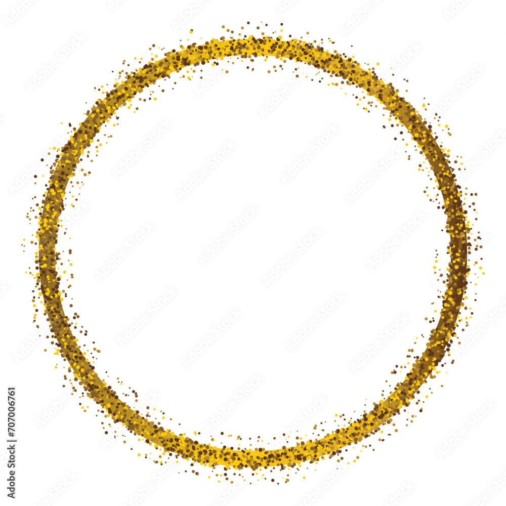 Gold glitter circle frame. Golden sparkle confetti round border on transparent background. Stock ...