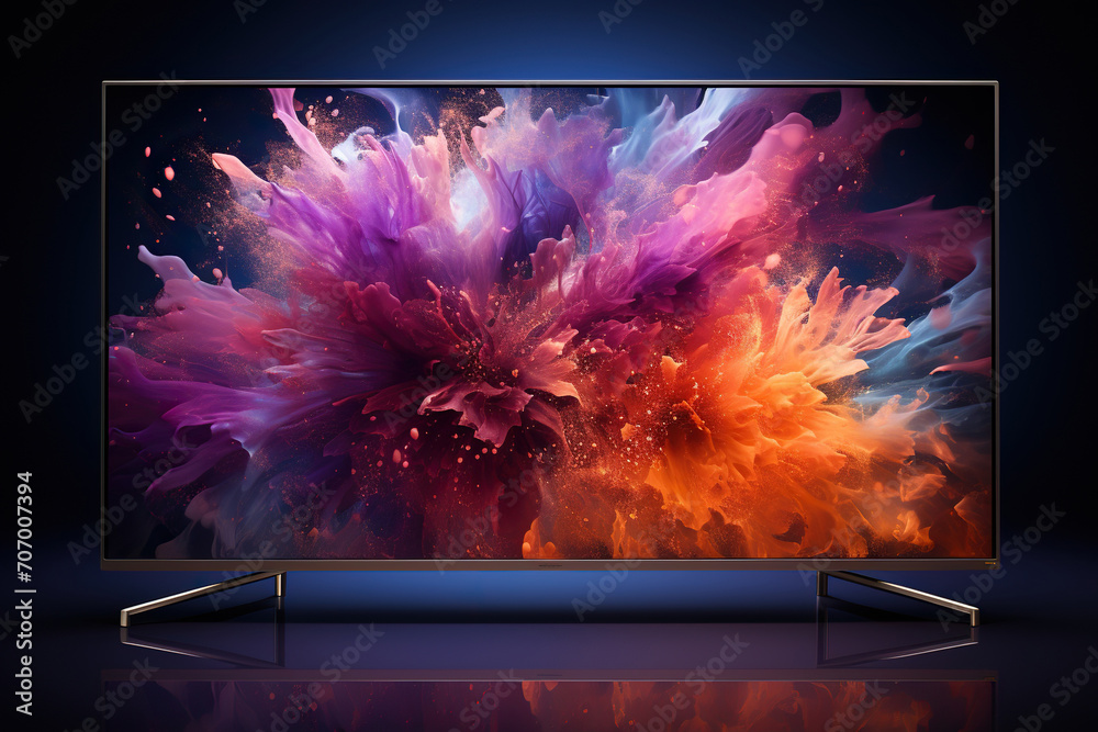 Flat screen modern TV with a very realistic screensaver, wallpaper ...