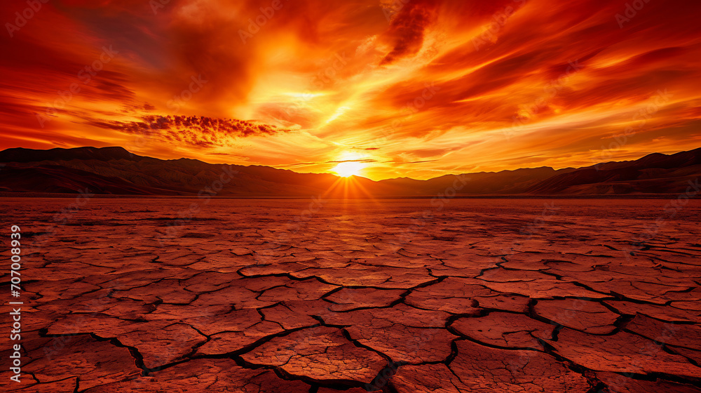 Cracked scorched earth soil drought desert landscape over dramatic ...